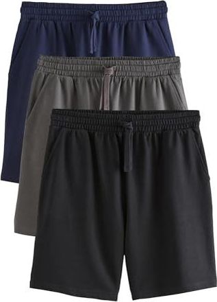 Next Homme Short 100% Coton l&eacute;ger, Lot de 3 Bleu Marine/Gris/Noir XL