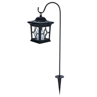 Globo Lighting Steckleuchte Solarlampe Erdspie&szlig; Solarlampen Terrassen Flackerlicht Solar Au&szlig;en Steckleuchten im Laternen Design, Metall schwarz, 1x LED, LxBxH 14,3x1