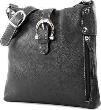 modamoda.de T04 - ital Umhängetasche Schultertasche aus Leder, Farbe:Schwarz1