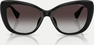 Ralph Lauren Butterfly-Sonnenbrille mit grauen Gl&auml;sern in gl&auml;nzendem Schwarz