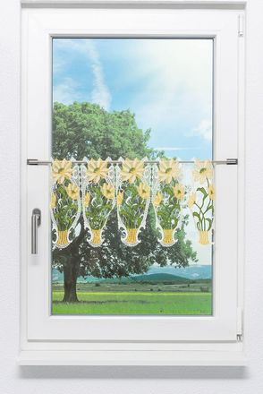 Plauener Spitze Scheibengardine Blumenpracht (Bx H) 99cm * 30cm * Gelb/pastellgelb