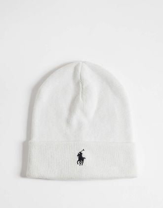Polo Ralph Lauren bonnet en maille en laine m&eacute;rinos avec logo icon blanc