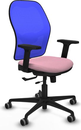 Piqueras y Crespo B&uuml;rostuhl mit R&uuml;ckenlehne aus Netzstoff mit 2D-Armen, h&ouml;henverstellbare Lendenwirbelst&uuml;tze, ausgestattet mit Syncro/Translack und Schaumstoff, Blau/Ro