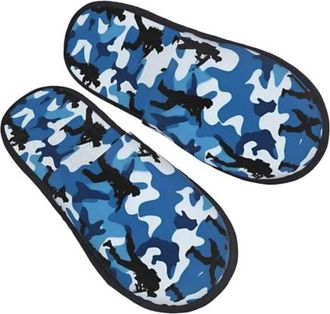 Generic Pantoufles En Peluche Impression Camouflage Bleu Slippers Hiver Antid&eacute;rapants Chausson Pour Femme Int&eacute;rieur Homme L