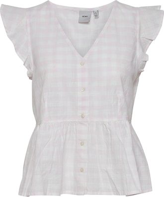 Ichi IHGRY TO5 Damen Bluse Kurzarm mit V-Ausschnitt aus 100% Baumwolle Vichy Karo, Gr&ouml;&szlig;e:40, Farbe:Lavender Fog (133820)