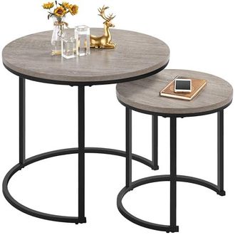 Yaheetech 2er Set Couchtisch Beistelltisch Runder Satztisch Metallgestell Kaffeetisch Wohnzimmertisch Modernes Design Sofatisch Kleiner Tisch, Grau