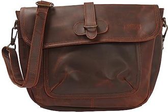 Leconi Sac à Bandoulière en Cuir Véritable pour Femmes - Look Vintage avec Anse de Transport - 37x26x10cm Marron LE3053-wax