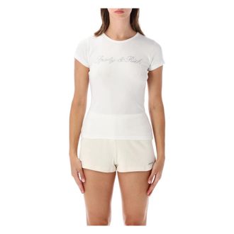 Sporty & Rich Signature Logo Krystal T-shirt - - Tops - Damen - Wei&szlig; - S