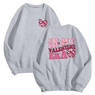 Generic 2026 - Sweat-shirt d&eacute;contract&eacute; &agrave; col rond et manches longues pour femme - Pour la Saint-Valentin, gris clair, XXL