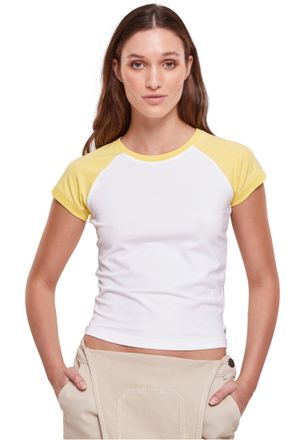 Urban Classics Damen T-Shirt Ladies Organic Stretch Short Retro Baseball Tee White/vintagesun XL
