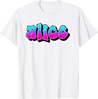 BDAZ Alice Graffiti Personalisierter Name Blau Rosa Frauen M&auml;dchen T-Shirt