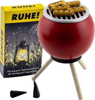 Seiffener Volkskunst | R&auml;ucherofen Grillofen | R&auml;ucherfigur 10 cm | Grill + R&auml;ucherkerzen Ruhe | R&auml;uchergrill mit Bratw&uuml;rsten | 26301 | rot