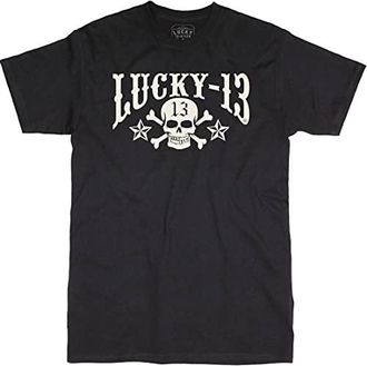 Lucky 13 Skull Stars Homme T-Shirt Manches Courtes Noir XL 100% Coton Regular/Coupe Standard