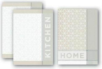 Dyckhoff Geschirrtücher Geschirrtuch 3er Set 100% Baumwolle Aufdruck Kitchen und Home - mehrere Farben zur Auswahl - Jacquard Kitchen (braun)