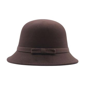 QUINTRA Tenue de festival pour femme - Chapeau dhiver en laine synthétique - Chapeau de bowler - Chapeau clochette - Chapeau rond - Noir - Élégant, café, tail