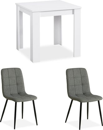 Homestyle4u 2371, Essgruppe mit 2 St&uuml;hlen Wei&szlig; Grau, K&uuml;chentisch Esstisch 80x80 cm Holz Massiv