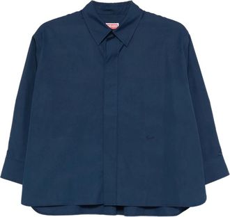 Kenzo Femme, Blouses et Chemises, Bleu, Taille: 36 FR Chemise 3/4 Manches en Popeline de Coton