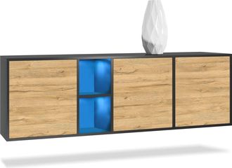 Vladon Kommode Cuba, Made in Germany, Schwarz matt/Eiche Natur - Modernes Sideboard f&uuml;r Ihr Wohnbereich - (BxHxT) 182x53x35 cm