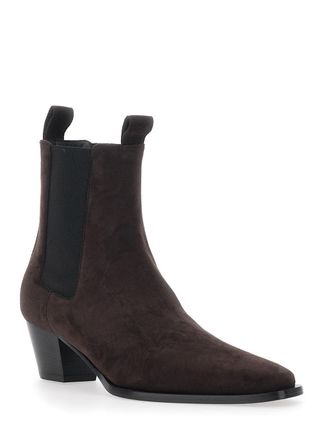 Toteme Womens Suede Brown Ankle Boots With Elastic Bands