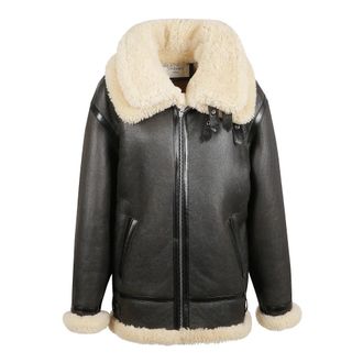 Saint Laurent Lederjacke mit Shearling-Kragen - - Jackets - Damen - Schwarzk - S