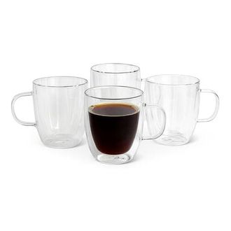 Amazon Basics Doppelwandige Glas-Kaffeebecher, 4-Teiliges Set, 354,9ml, Sp&uuml;lmaschinenfest