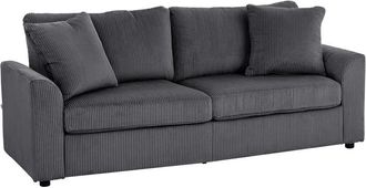 HOMCOM Canap&eacute; 3 places - HOMCOM - 212 cm - 2 coussins &agrave; ressorts, tissu velours c&ocirc;tel&eacute; - pour salon chambre bureau &agrave; domicile - gris fonc&eacute;