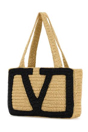 Valentino Garavani Womens Raffia Medium Viva Superstar Shopping Bag Naturalenero Viscose Borse A Mano