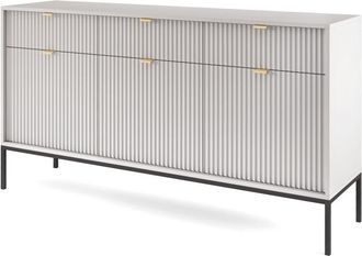 Selsey Vellore Sideboard Kommode 3-türig mit 3 Schubladen, Grau mit geriffelten Fronten, 154 cm - Selsey