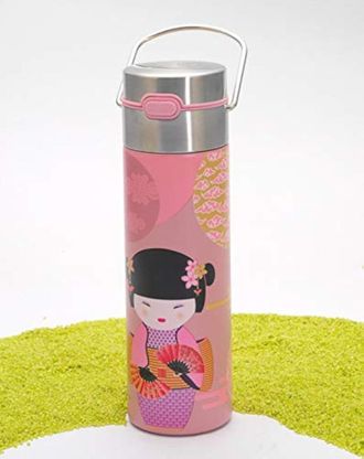 Eigenart LEEZA New Little Geisha Rose doppelwandige Thermo- Trinkflasche aus Edelstahl mit Sportverschluss und Sieb, BPA frei, 500ml, 11002