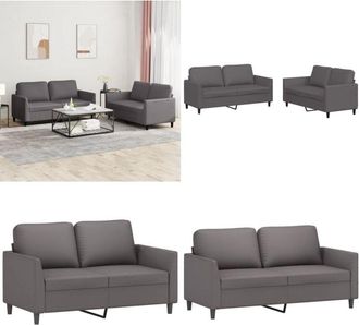 vidaXL 2-tlg. Sofagarnitur mit Kissen Grau Kunstleder - Couch - Sofa - Wohnlandschaft - Ledercouch - Graue Couch - Home & Living
