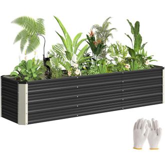 OUTSUNNY Jardini&egrave;re sur&eacute;lev&eacute;e - Outsunny - gants - pour fleurs, herbes, l&eacute;gumes - cadre en acier - 183 x 47 x 40 cm - gris