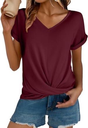 Generic Tee Shirt Femme Coton D&eacute;contract&eacute;e Blanc Tee-Shirt Hauts Et &Agrave; Manches Courtes D&eacute;t&eacute; Lache De Base T-Shirt Grande Taille Respirant Col en Rond Haut Blou