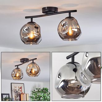 HOFSTEIN Deckenleuchte Ripoll, 2-flammige Deckenlampe aus Metall/Glas in Schwarz/Rauch, moderne Leuchte im Retro/Vintage-Design (Schirme &Oslash; 15 cm), E14, Esszimm