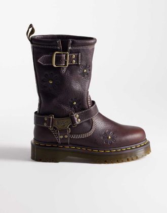 Dr. Martens Dr. Martens - Anistone - Workwear-Stiefel in Dunkelbraun mit gepr&auml;gtem Blumenmuster-Brown