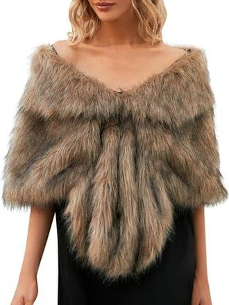 Generic Ch&acirc;le en fausse fourrure dhiver pour mariage, &eacute;tole de mari&eacute;e pour femmes, &eacute;tole pour demoiselles dhonneur, bol&eacute;ro, &eacute;charpe, cape de style ann&eacute;es 1920