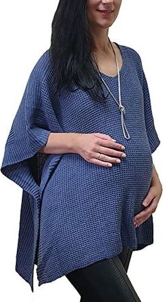 Mimosa Cardigan chaud en tricot pour femme de maternité avec col en V et boutons latéraux Taille unique, denim, taille unique