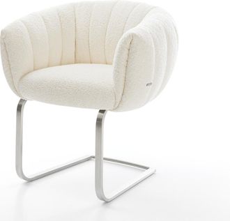 DELIFE Freischwinger Jada-Flex Boucl&eacute; Wei&szlig; Freischwinger flach Edelstahl Taschenfederkern, Esszimmerst&uuml;hle