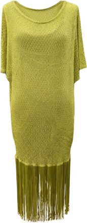 Simona Corsellini Femme, Robes, Vert, Taille: 36 FR Abito Midi in Maglia Luxury Frange