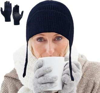 Generic Bonnet et gants pour femme - Kit chaud &eacute;lastique confortable | Gants dhiver pour femme | Pour temps froid, voyage, famille, amis, m&egrave;re, petite amie, B