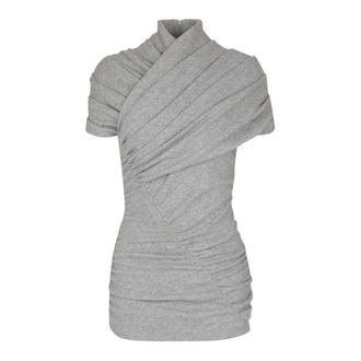 Balmain Drapiertes Top aus Baumwolljersey - - Blouses & Shirts - Damen - Grau - 2XS