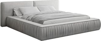 E-MEUBLES Doppelbett aus Samt, gepolstertes Kopfteil, Lattenrost und Stauraumschublade, Bett 08 - 180x200 cm - Silber (Riviera 82)