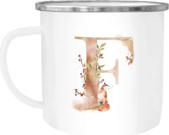 Autiga Emaille Tasse Becher Buchstaben-Tasse F Alphabet Monogram Zeichen Tasse mit Buchstabe wei&szlig;-metall unisize