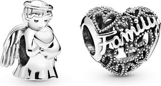 Pandora Charm Engel der Liebe 798413C00 & Family Herz Charm Sterling-Silber 8,6 x 10,8 x 11,5 mm (T/H/B)