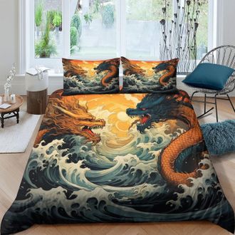 Generic Tierischer Drache Bettw&auml;sche 135X200 cm Print 3D Weich Bettbezug F&uuml;r Kind Jugendliche Erwachsene Microfaser Bettw&auml;sche Set 3 Teilig Bettbez&uuml;ge Mit Rei