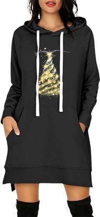 Generic Pull de Noël pour femme - Longue fermeture éclair - Polaire - Imprimé de Noël - Hiver - Automne et à manches longues - Robe à capuche - Couleur - Swea