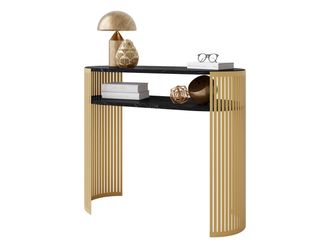 Mirjan24 Konsolentisch Fahugin, Flurtisch, Eingangsbereich, Dekotisch, Konsole, Sideboard, Beistelltisch (Black Pietra Grigia, Gold)