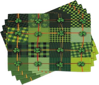Abakuhaus irisch Platzmatten, Patchwork Celtic Clovers, Waschbare Stoff Esszimmer Küche Tischdekorations Digitaldruck, Hell- und Dunkelgrün