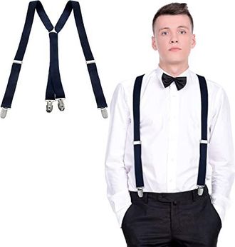 Satinior Bretelles dHommes &Eacute;lastiques Forme X Robustes avec Clips en M&eacute;tal (Bleu Fonc&eacute;)