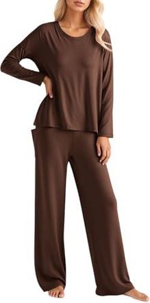 Generico Pyjama ample &agrave; manches longues pour femme avec pantalon confortable Costume de maison V&ecirc;tements de nuit Ensemble 2 pi&egrave;ces avec poches V&ecirc;tements de rep