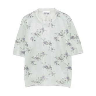 Ganni Femme, Pulls, Gris, Taille: 40 FR Pull en polyester m&eacute;tallis&eacute;